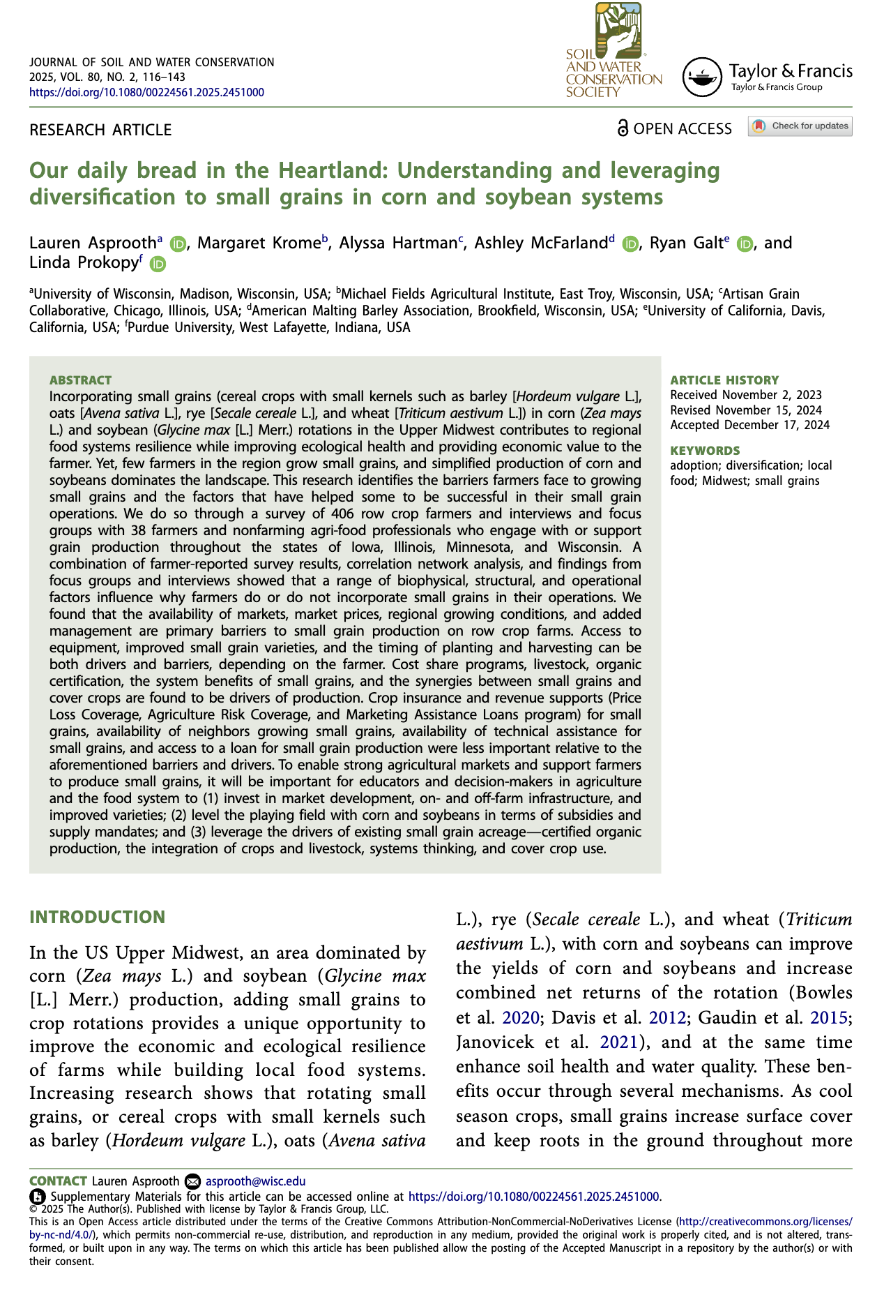 Growing the use of small grains in the Upper Midwest – Center for ...